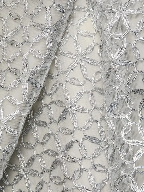 Naeem Khan Metallic Floral Embroidered Short-sleeve Gown