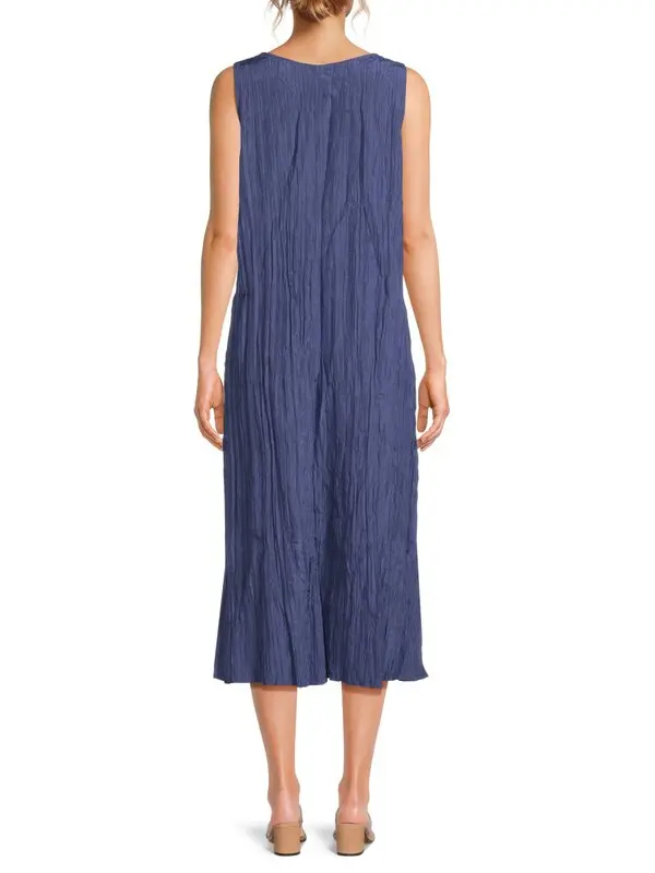 Eileen Fisher V-neck Pleated Crushed Silk Midi-dress