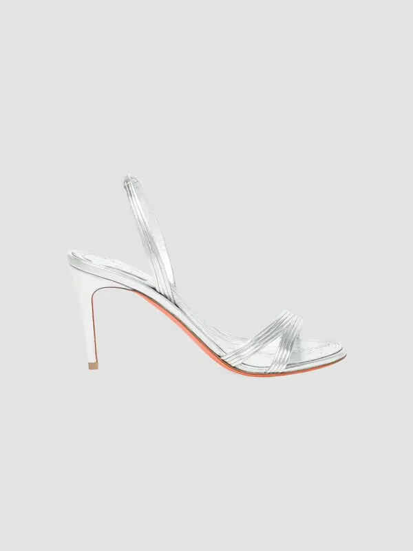 Santoni Serpenti 90mm Metallic Leather Slingback Sandals - Silver