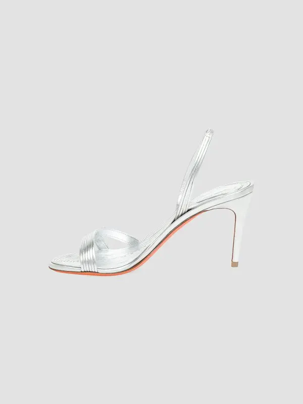 Santoni Serpenti 90mm Metallic Leather Slingback Sandals