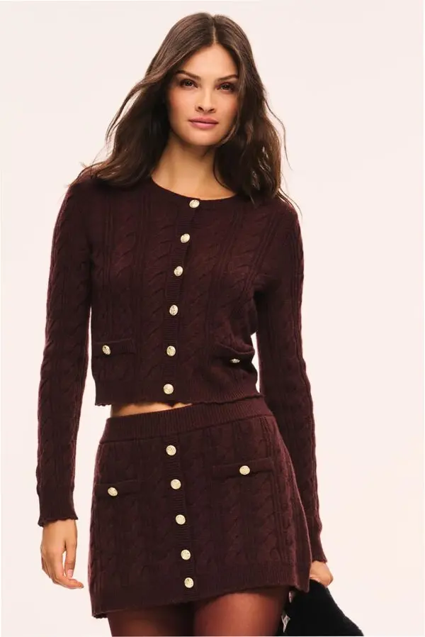 LoveShackFancy Eugenie Cable Knit Cardigan - Cinnabar