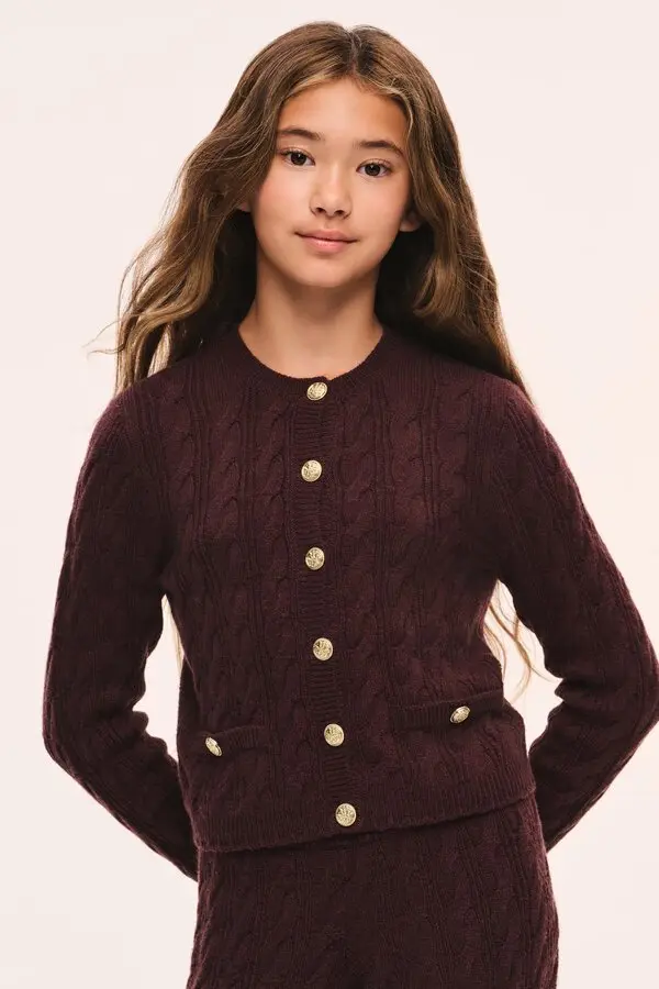 LoveShackFancy Tween Kenderson Cable Knit Cardigan - Cinnabar