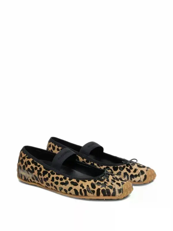 GOLDEN GOOSE Toile Ballet Flats In Leopard-print Pony Skin With Black Embroidered Star And Elastic Strap Ballet Flats - Neutrals