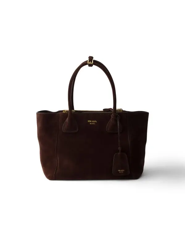 Prada Medium Suede Tote Bag - Brown
