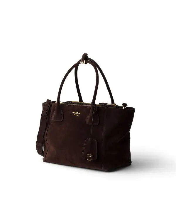 Prada Medium Suede Tote Bag - Brown