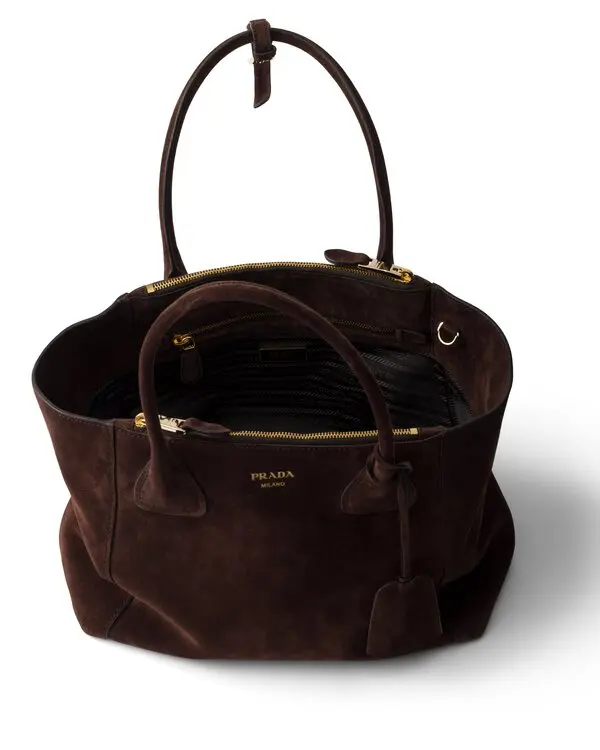 Prada Medium Suede Tote Bag - Brown