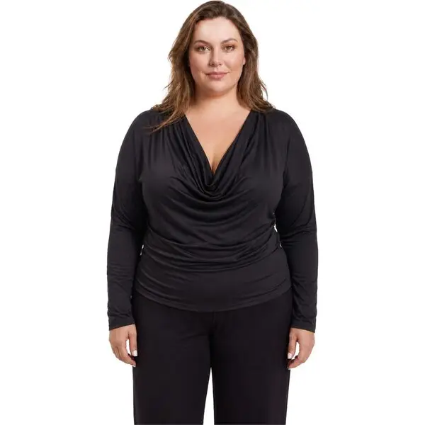 24SEVEN COMFORT APPAREL Elevate Curvy Cowl Neck Long Sleeve Top - Black
