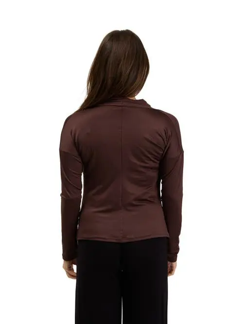 24SEVEN COMFORT APPAREL Elevate Cowl Neck Long Sleeve Top - Brown