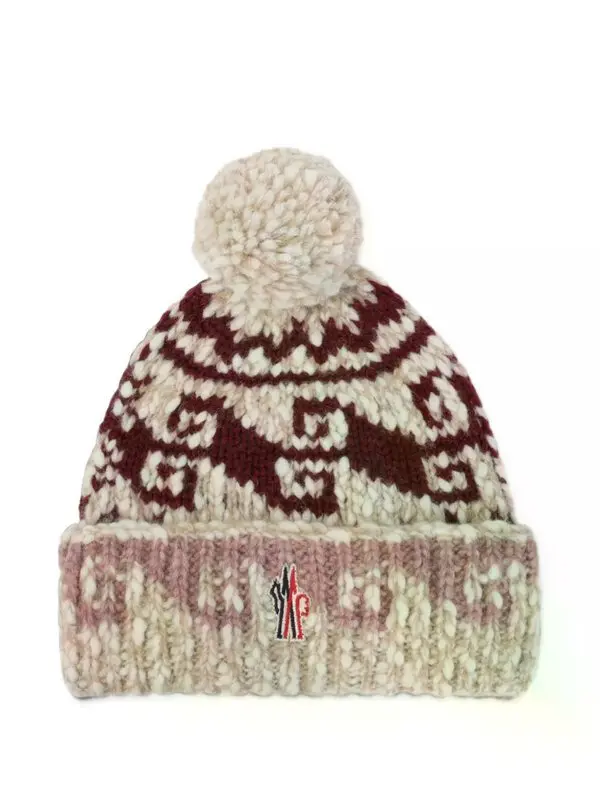 Moncler Pom-pom Intarsia-knit Beanie Hat - Neutrals