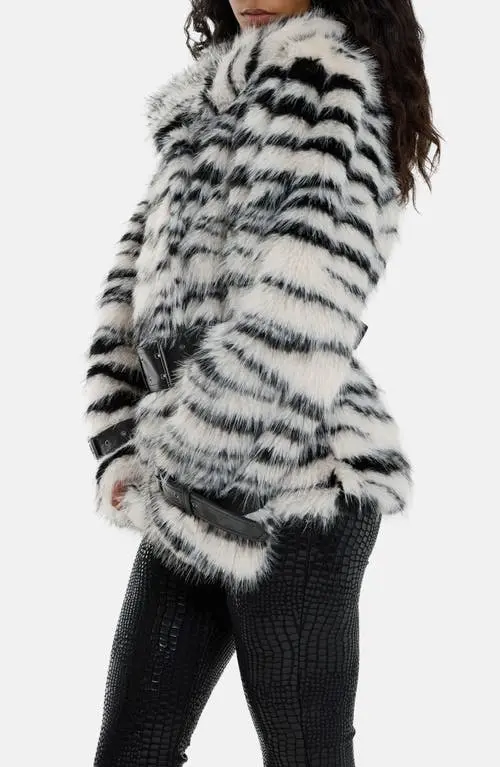 JADED LONDON Zebra Faux Fur Coat