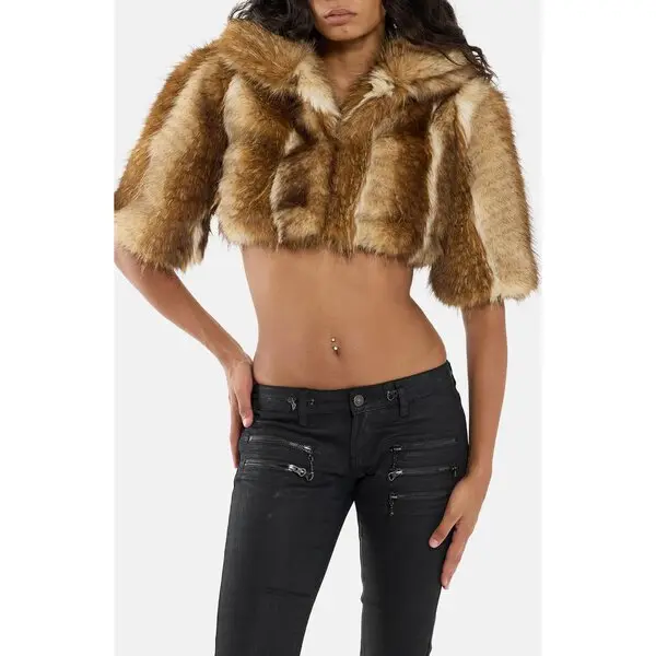 JADED LONDON Cropped Oversized Shoulder Faux Fur Jacket
