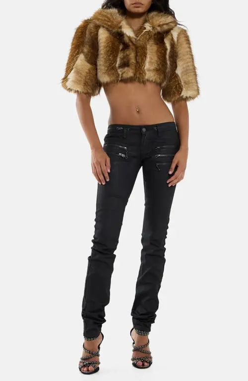 JADED LONDON Cropped Oversized Shoulder Faux Fur Jacket