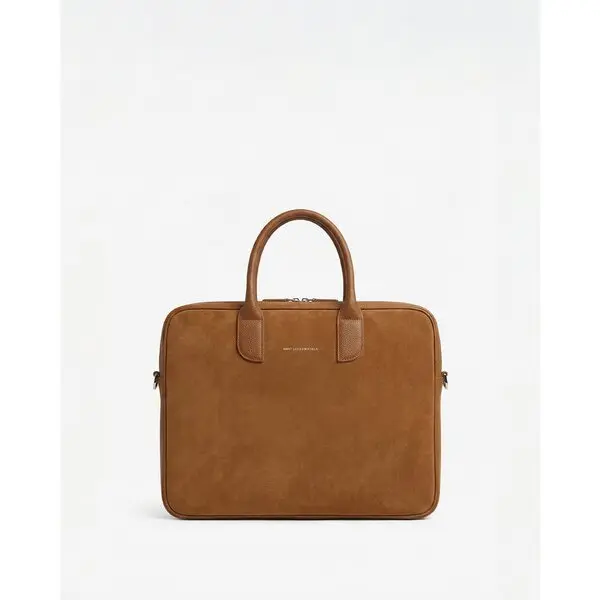 WANT Les Essentiels Lesage Suede Leather Computer Bag - Cognac