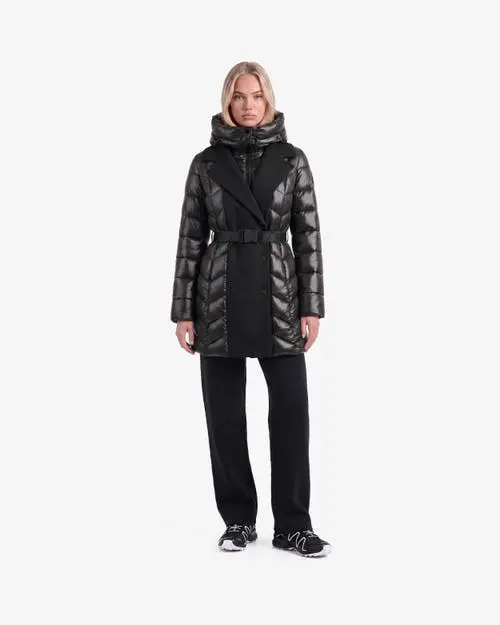 ALPENHAUS Selviere Wool-like Mixed Media Belted Coat - Black