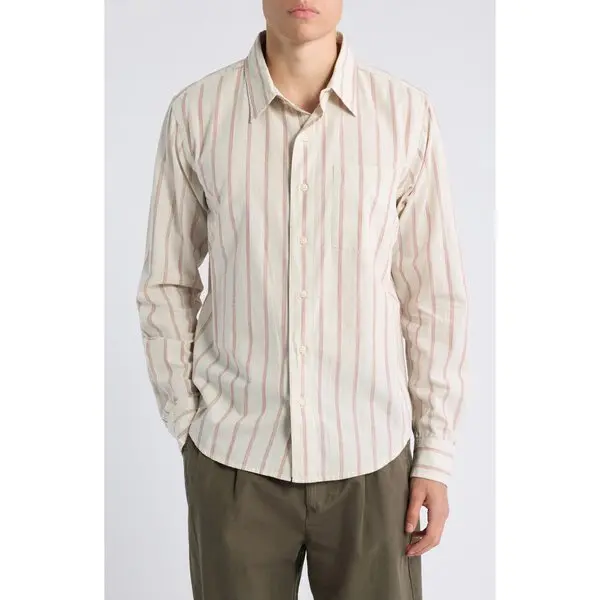 ALEX CRANE Air Striped Cotton Button Up Shirt - Rust Stripe