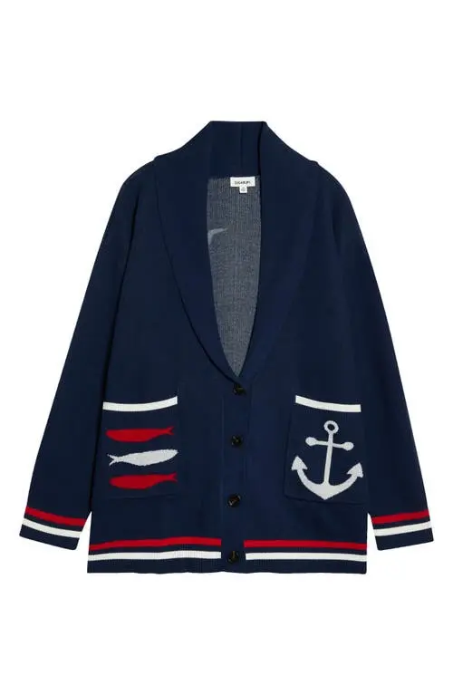 SUGARLIPS Dockside Shawl Collar Cardigan - Navy-multi