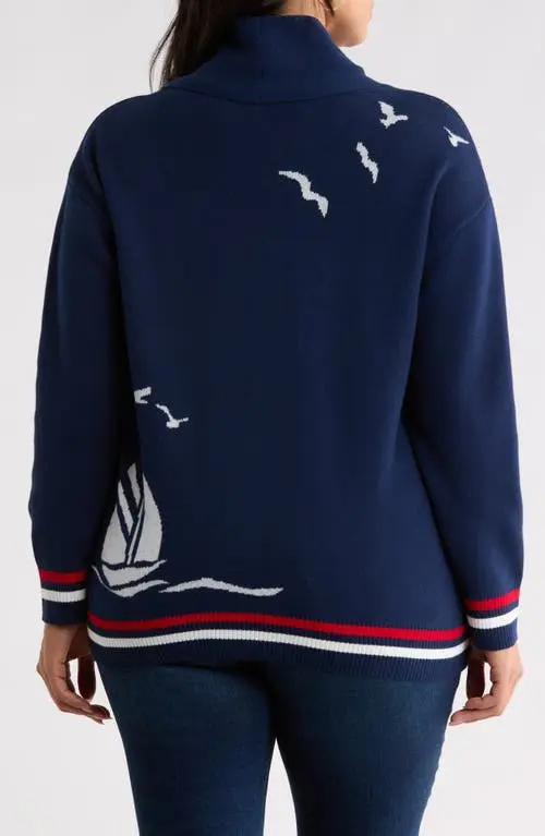 SUGARLIPS Dockside Shawl Collar Cardigan - Navy-multi
