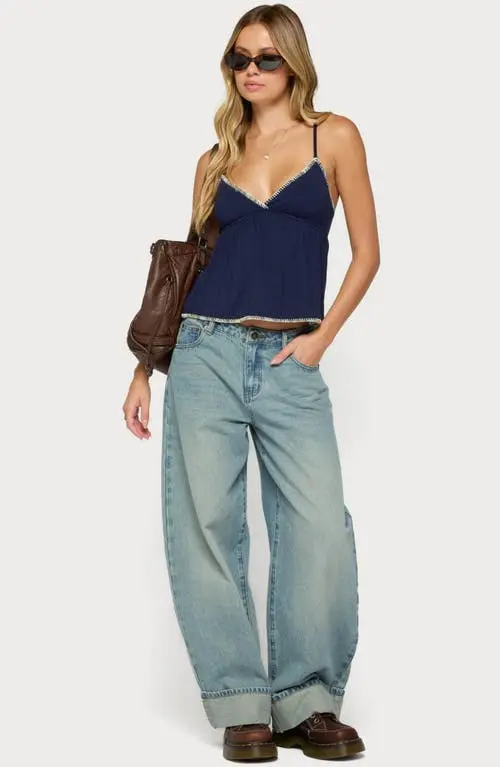 EDIKTED Grazi Contrast Stitch Babydoll Tank - Navy