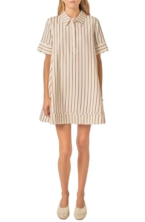 English Factory Striped A-line Cotton Minidress - Rust Stripe