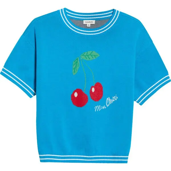 SUGARLIPS Brissy Cherry Drop Shoulder Sweater - Blue