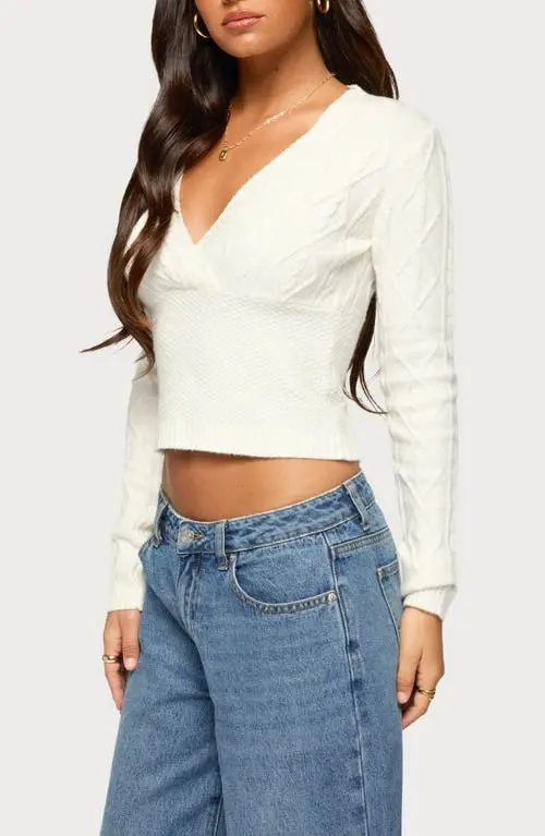 EDIKTED Kitti V-neck Cable Knit Sweater
