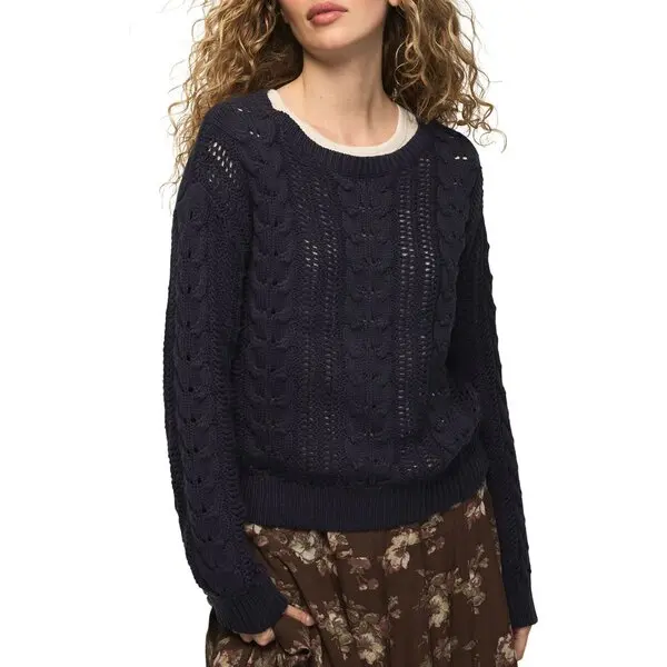 Lucky Brand Open Cable Crewneck Sweater - Overture