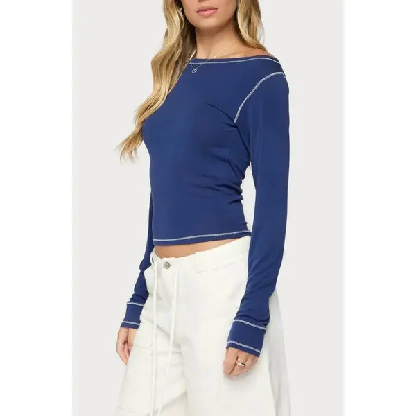 EDIKTED Brooklynn Boat Neck Long Sleeve Top