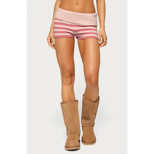 EDIKTED Saphi Striped Foldover Knit Shorts