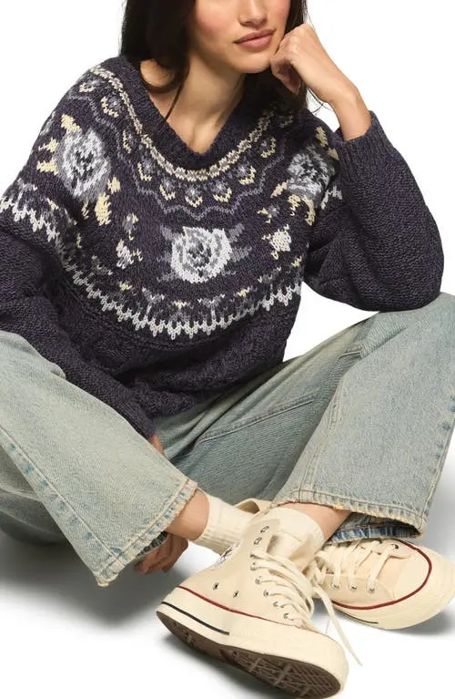 Lucky Brand Floral Fair Isle Crew Sweater