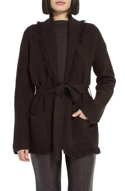 Lyssé Dixie Fringe Belted Cardigan - Double Espresso