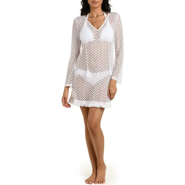La Blanca Sandbar Social Crochet Cover-up Tunic - White