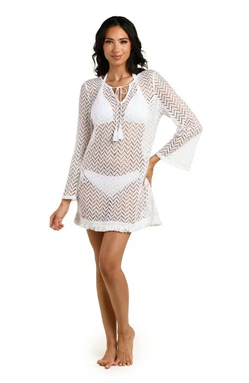 La Blanca Sandbar Social Crochet Cover-up Tunic - White