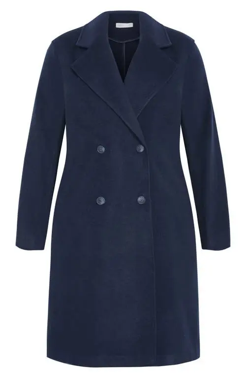 City Chic Anita Double Breasted Longline Melton Coat