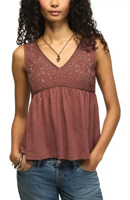 Lucky Brand Embroidered Stud V-neck Tank - Marron