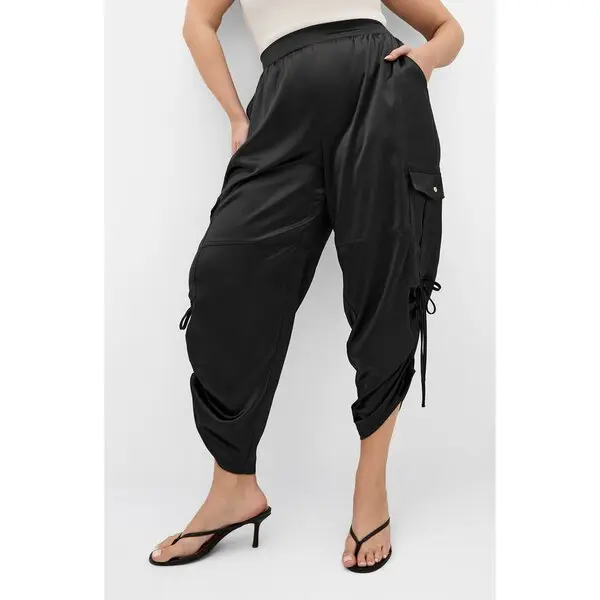 City Chic Cargo Castle Satin Ruched Drawstring Leg Cargo Pants