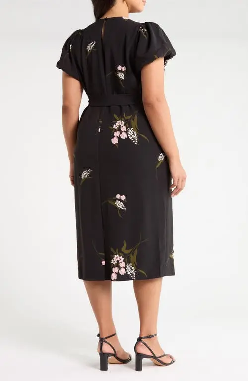 SUGARLIPS Senidy Puff Sleeve Midi Dress - Black-multi
