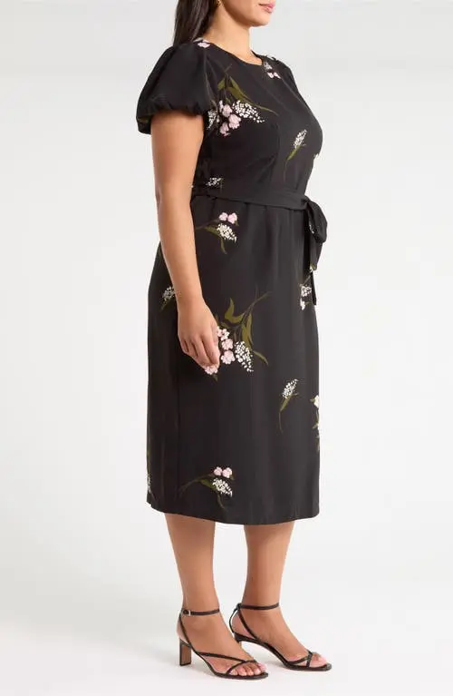 SUGARLIPS Senidy Puff Sleeve Midi Dress - Black-multi