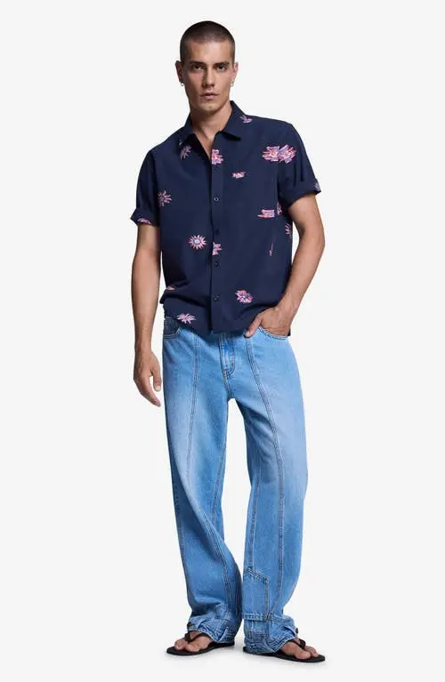 Desigual Embroidered Short Sleeve Button-up Shirt