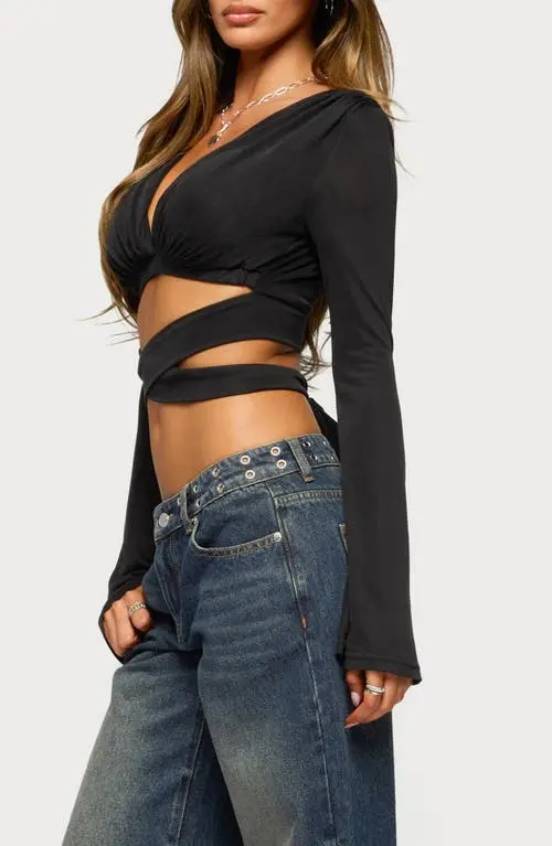 EDIKTED Akari Long Sleeve Wrap Top