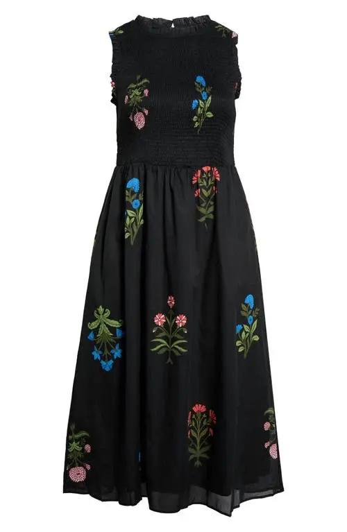 SUGARLIPS Cecil Smocked Sleeveless Midi Dress - Black-multi