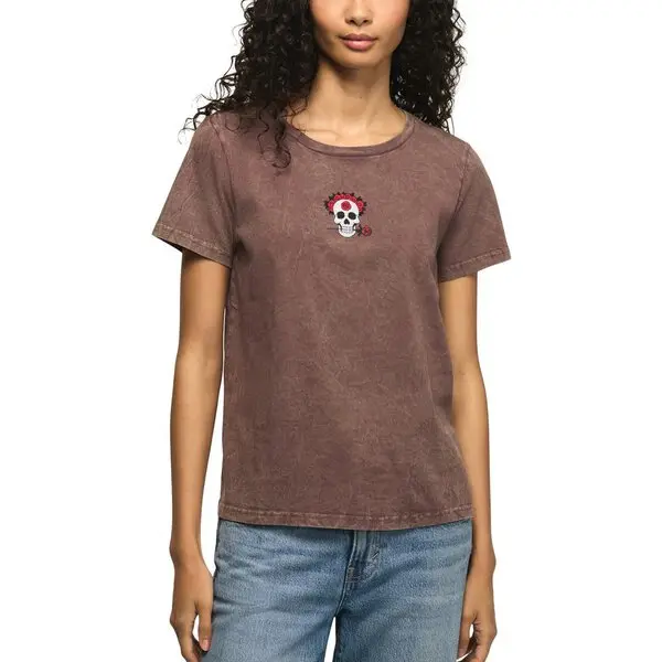Lucky Brand Floral Skull Icon Classic Crewneck T-shirt