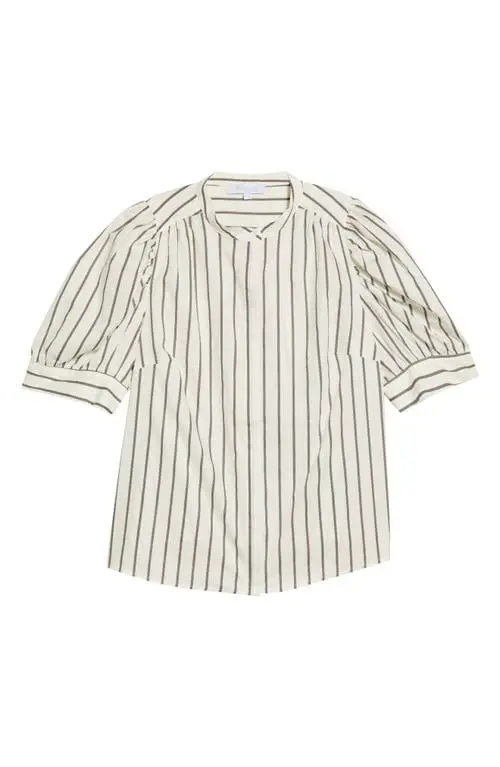 SUGARLIPS Kamara Striped Puff Sleeve Cotton Shirt - Marshmallow