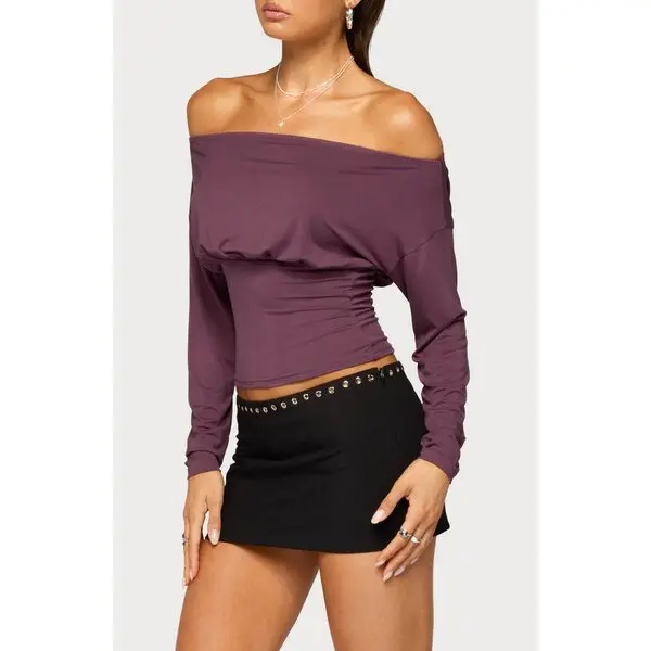 EDIKTED Jaze Off The Shoulder Long Sleeved Top