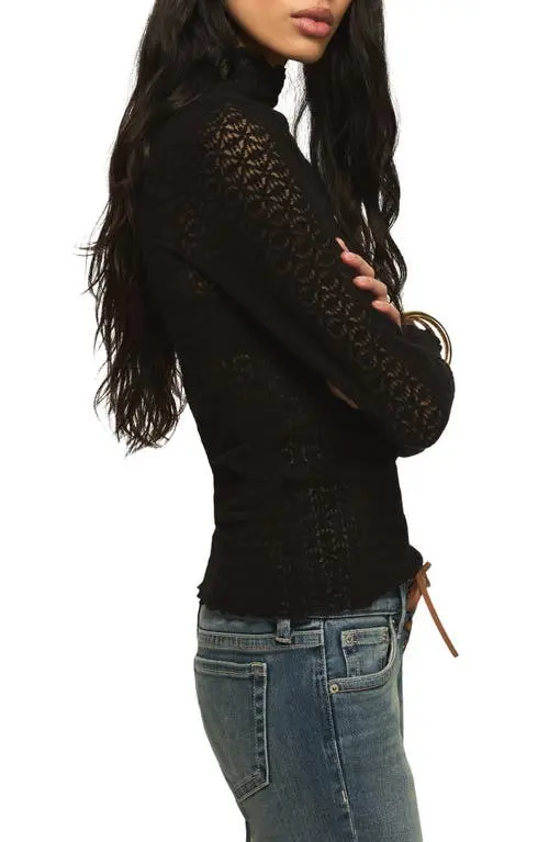 Lucky Brand Mock Neck Long Sleeve Lace Top