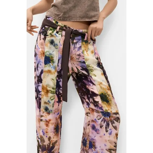 Desigual Floral High Waist Wide Leg Trousers