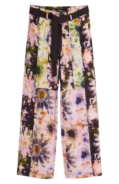 Desigual Floral High Waist Wide Leg Trousers