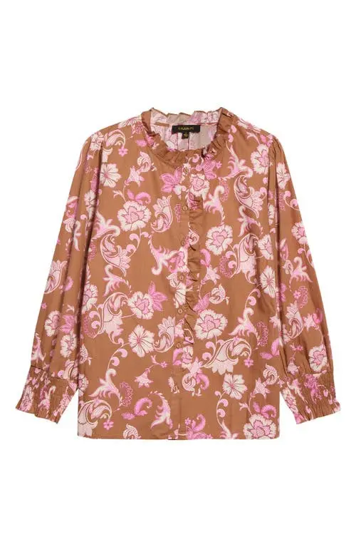 SUGARLIPS Minny Ruffled Button Up Top - Brown-multi
