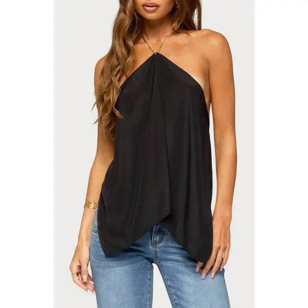 EDIKTED Elni Chain Backless Halter Top - Black
