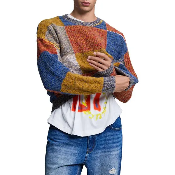 Desigual Patchwork Thick Gauge Sweater - Orange