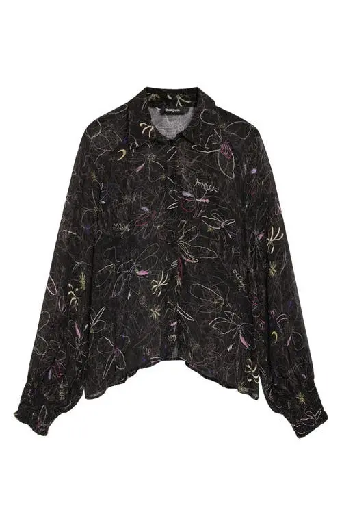 Desigual Sheer Floral Button-up Shirt